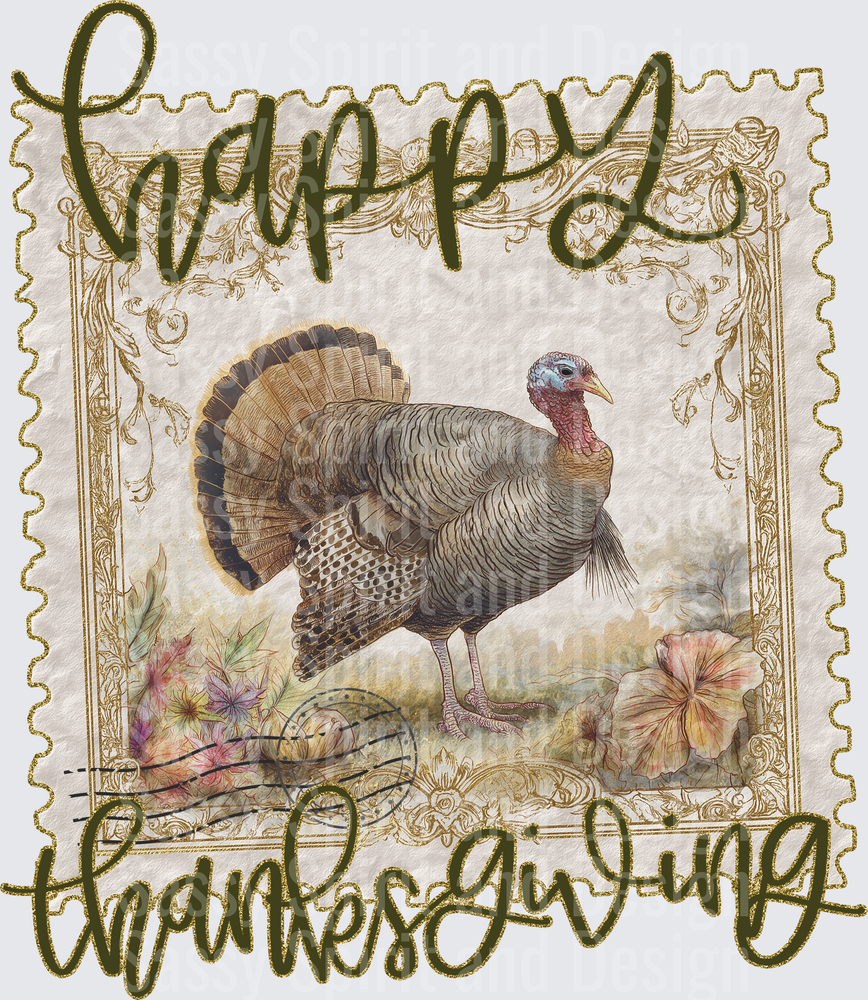 HAPPY THANKSGIVING POSTAGE STAMP – Sassy Spirit and Design
